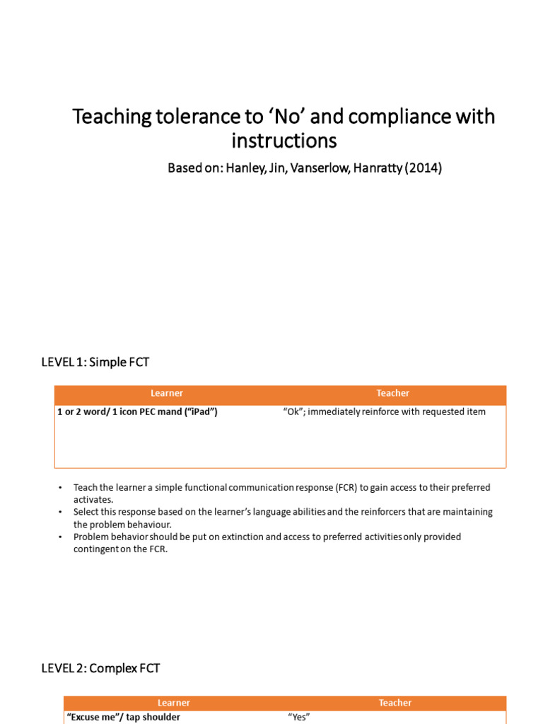 Teaching tolerance to ‘No’ and compliance with instructions (1) | PDF ...