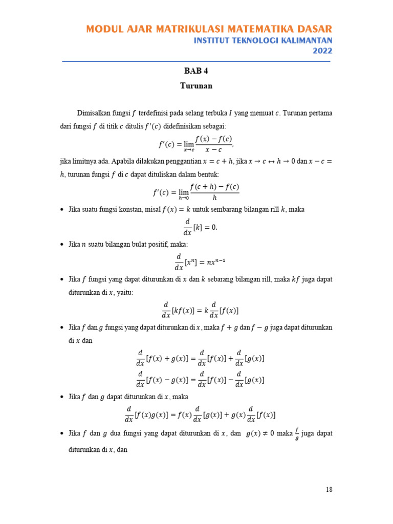 Definisi dan Contoh Turunan Matematis | PDF | Metode & Bahan Ajar ...
