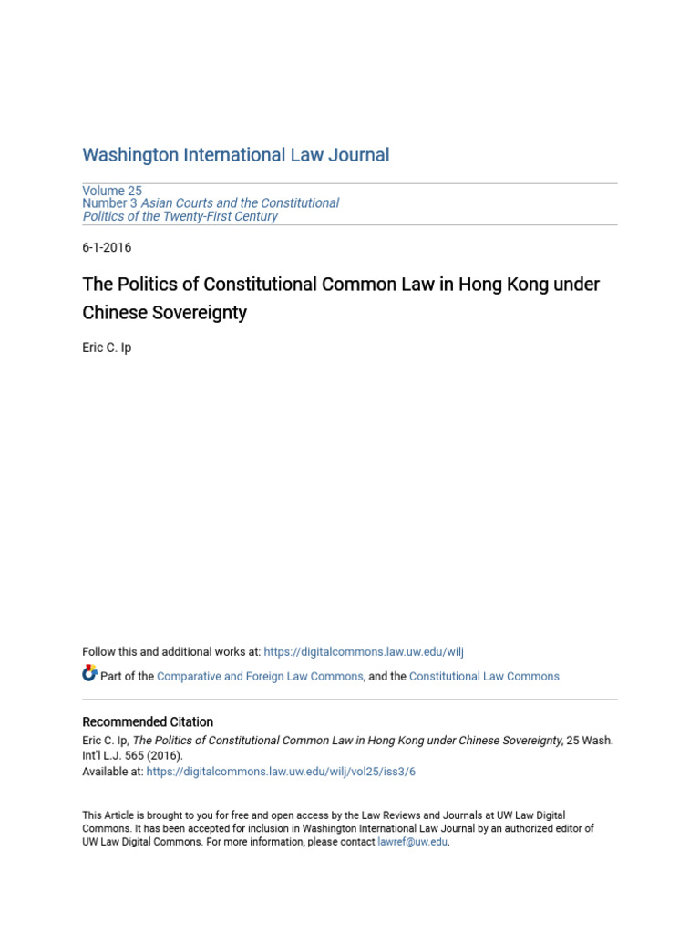 The Politics of Constitutional Common Law in Hong Kong Under Chin | PDF ...