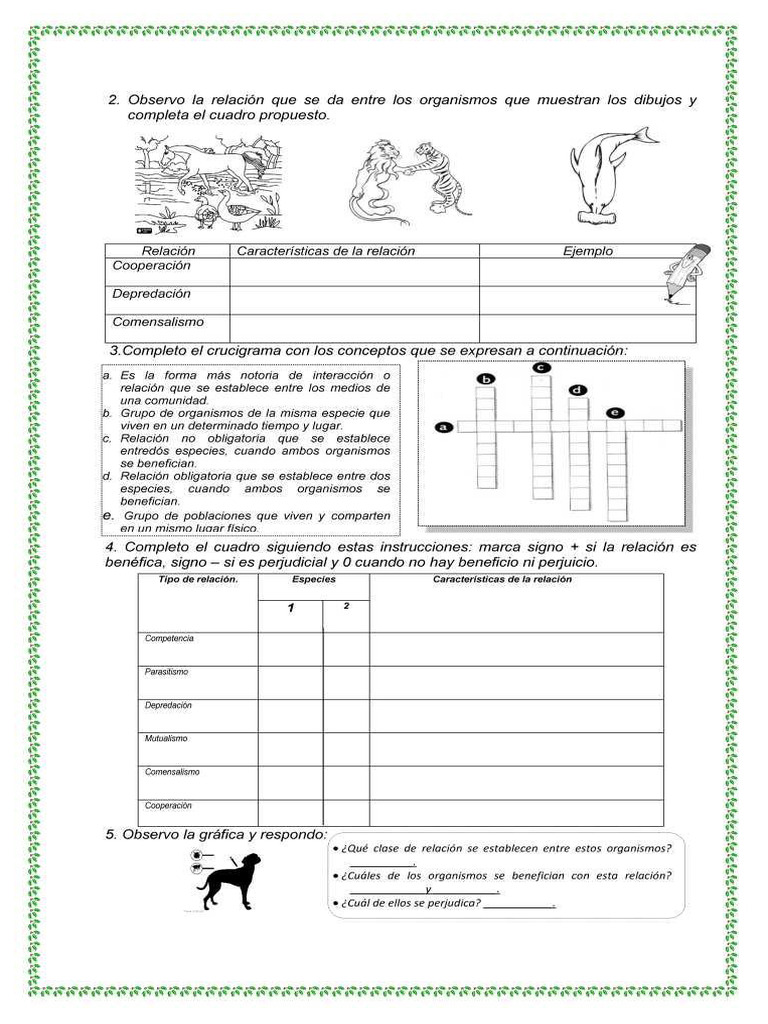 Crucigrama Relaciones Intra e Interespecificas | PDF Crucigrama Relaciones Intra e Interespecificas | PDF