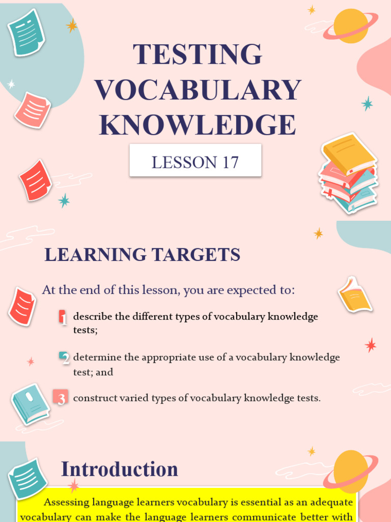 LESSON 17 TESTING VOCABULARY KNOWLEDGE | PDF | Vocabulary | Learning