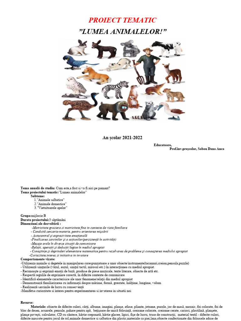 PROIECT TEMATIC Animale | PDF