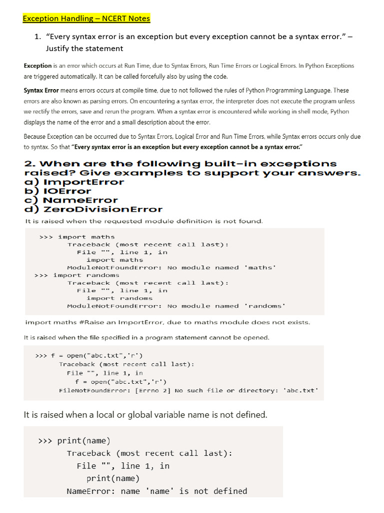 Exception Handling Notes | PDF Exception Handling Notes | PDF