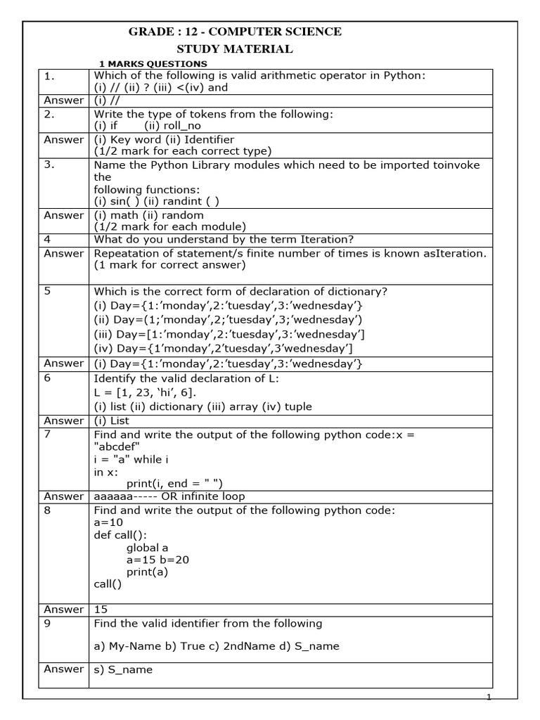 Grade 12 Computer Science-Mcq | PDF | Parameter (Computer Programming) | Computer Engineering