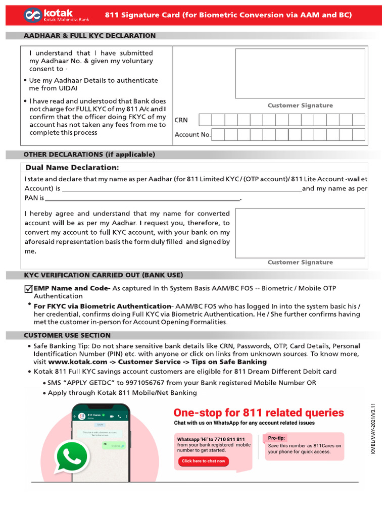 811 Signature Card (For Biometric Conversion Via AAM-BC) Updated | PDF