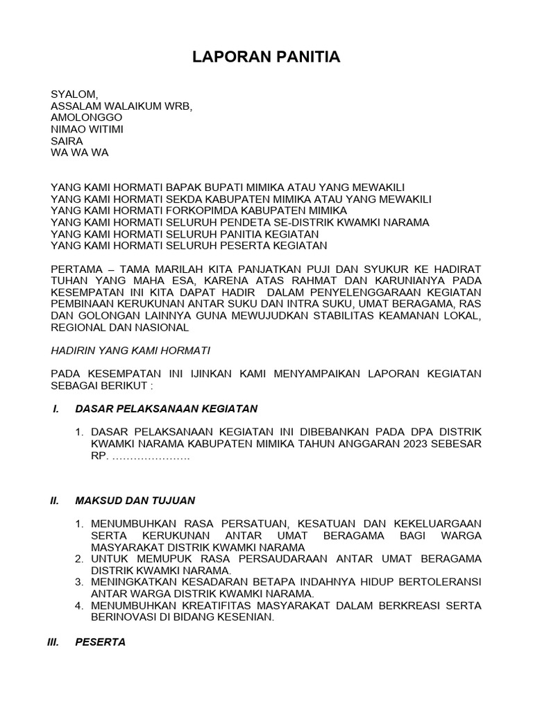 Laporan Ketua Panitia Kegiatan Lomba Vocal Grup | PDF