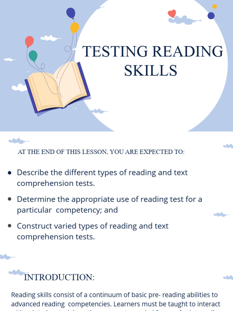 Testing Reading Skills | PDF | Syllable | Reading Comprehension
