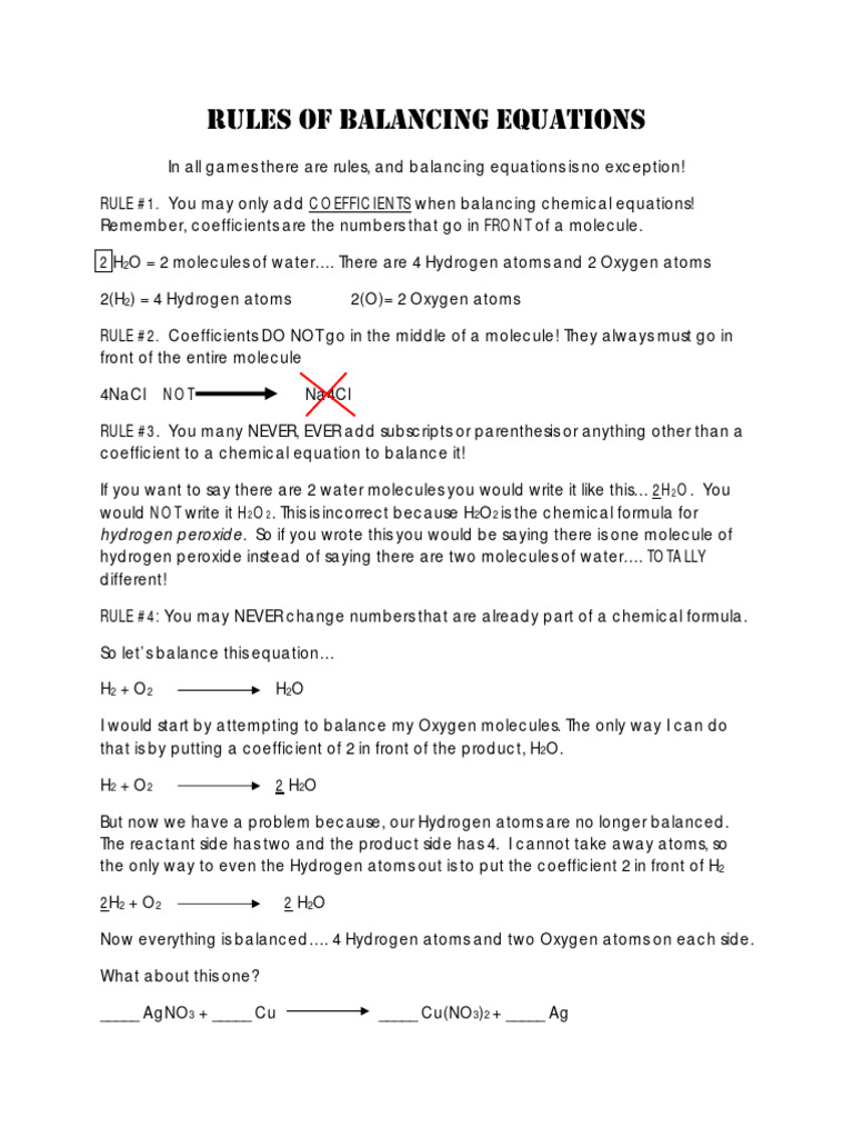 Rules of Balancing Equations | PDF
