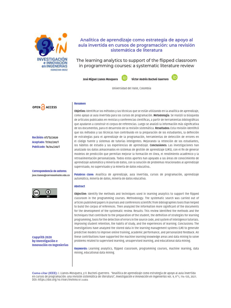 Analítica De Aprendizaje Como Estrategia De Apoyo Pdf Validación 