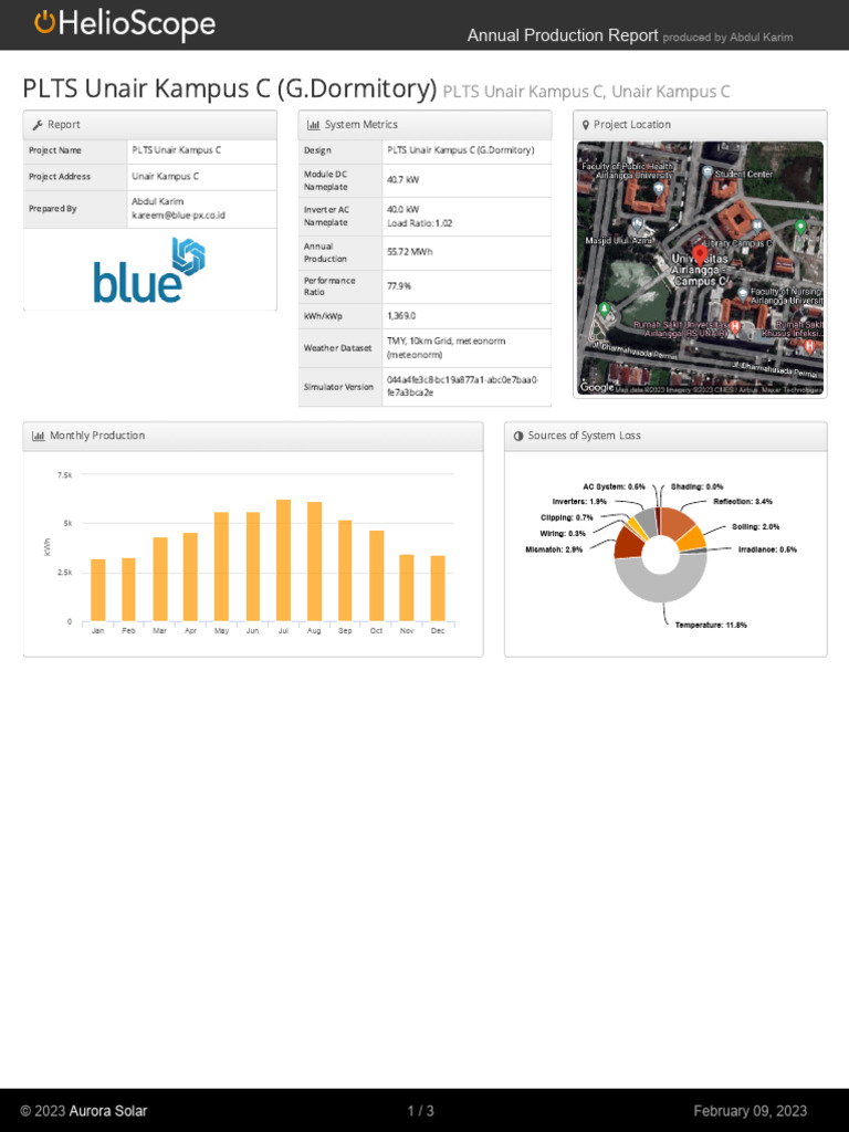 Simulasi PLTS 40 KWP Unair Kampus C (Dormitory) | PDF