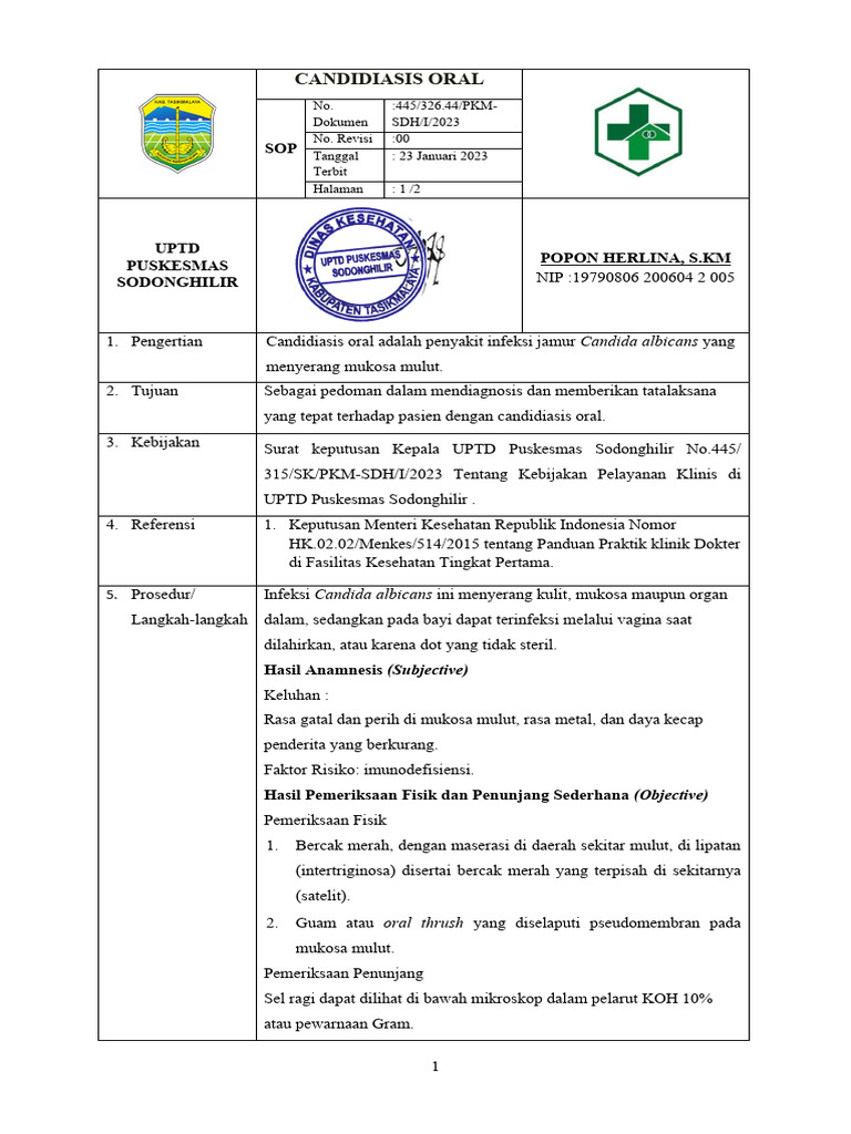 Sop Candidiasis Oral | PDF