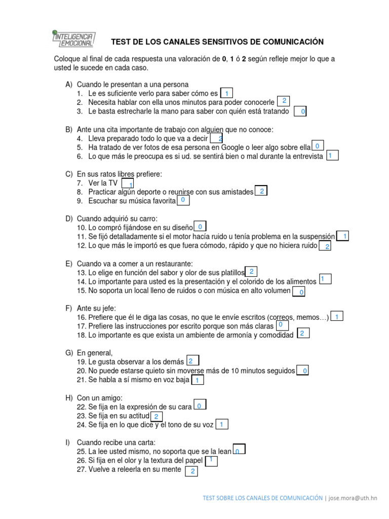 Test de Los Canales Sensitivos de Comunicación | PDF