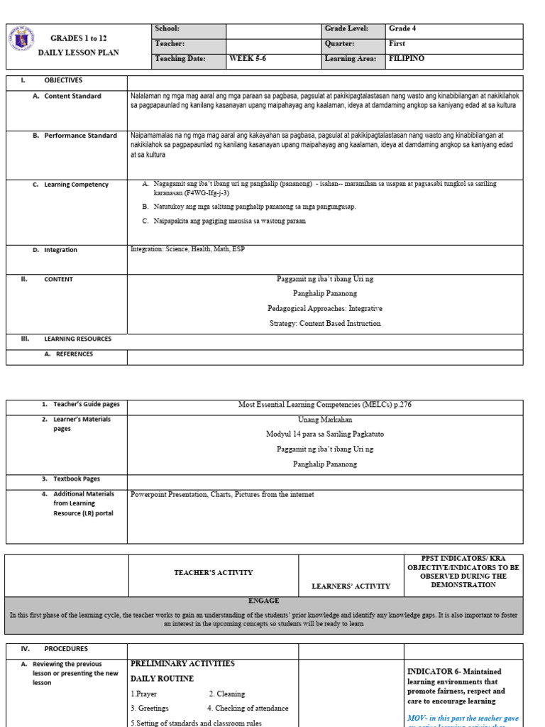 Cot DLP Grade4 | PDF | Learning | Cognition