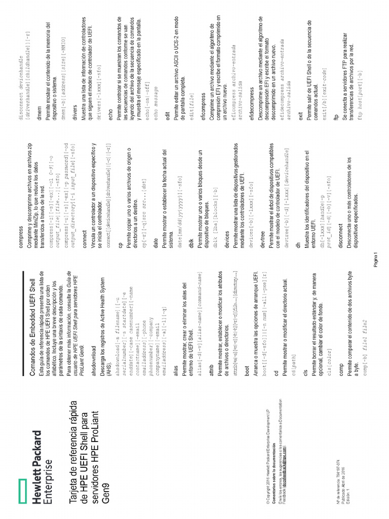 Document - Tarjeta de Referencia Rápida de HPE UEFI Shell para Servidores HPE ProLiant Gen9 ...