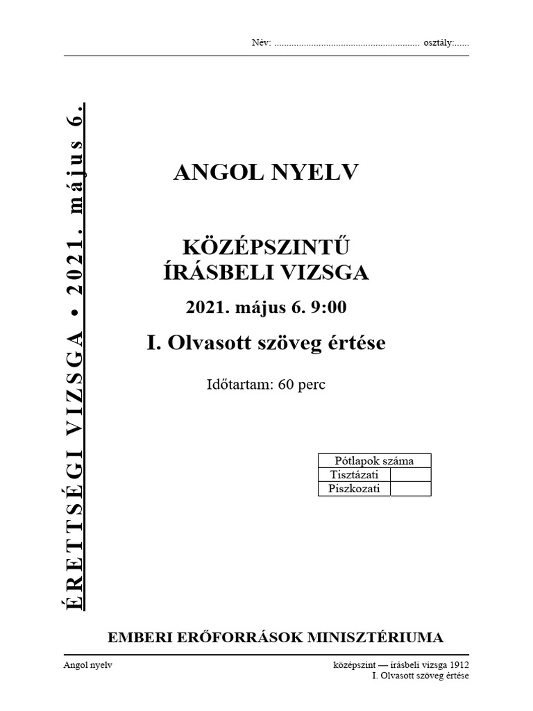 Angol 21 Majus Erettsegi | PDF