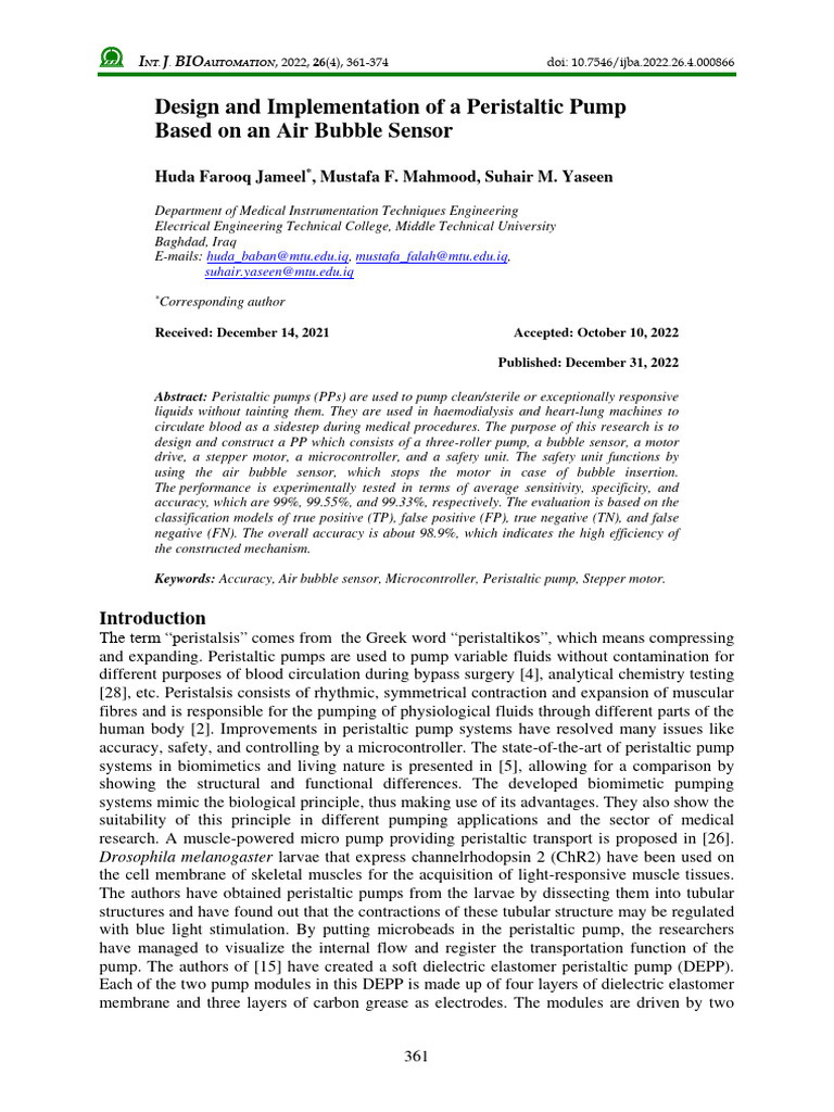 Design and Implementation of A Peristaltic Pump | PDF