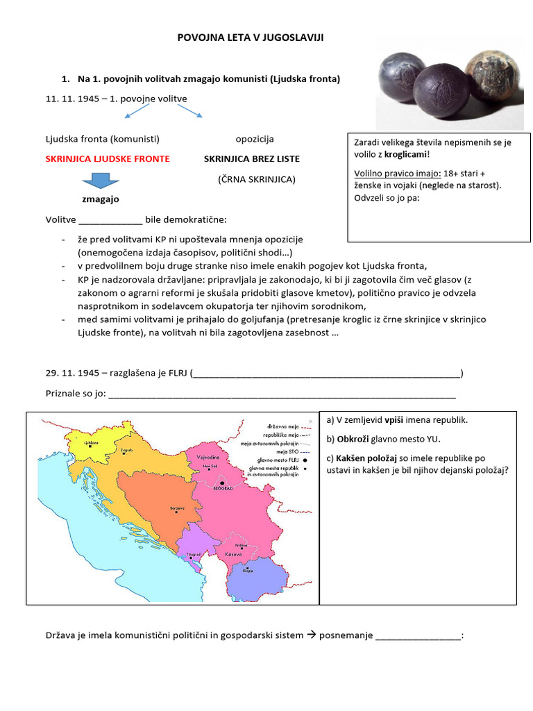 Zgodovina, 9. Razred, Povojna Leta V Jugoslaviji | PDF