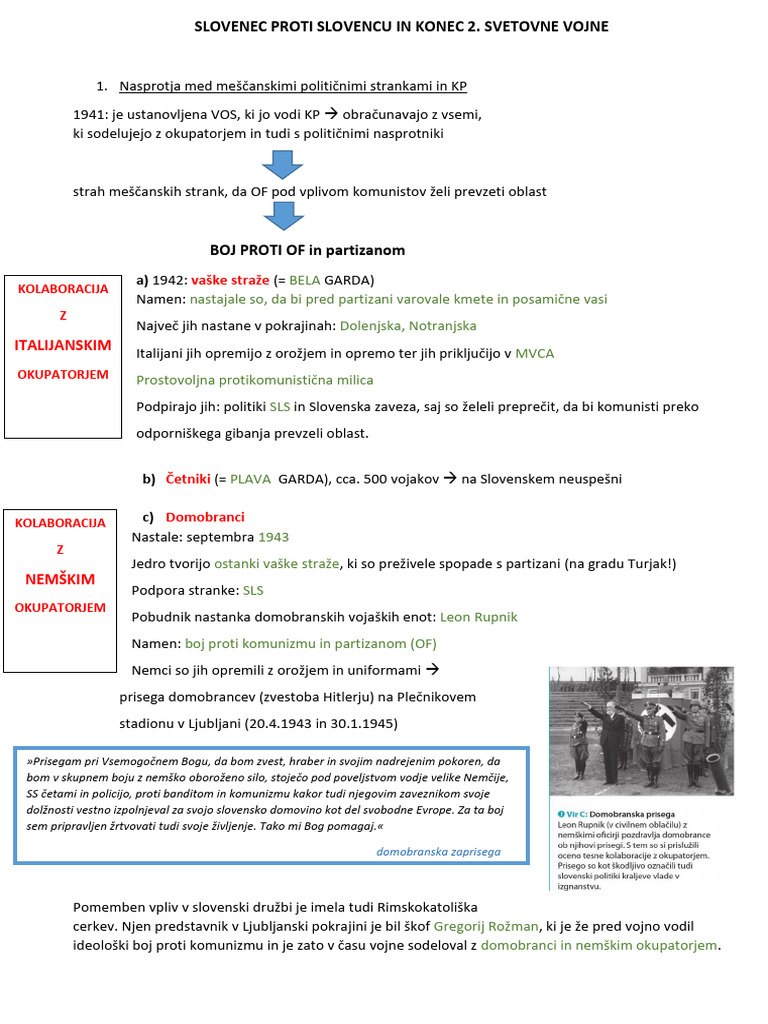 Zgodovina, 9. Razred, Slovenec Proti Slovencu | PDF