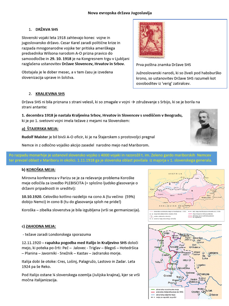 Zgodovina, 9. Razred OŠ, Nastanek Jugoslavije | PDF