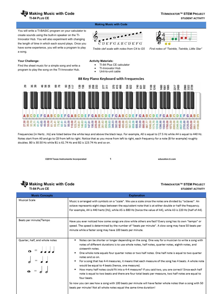 Making Music With Code TI-84 Plus CE Student | PDF | Tempo | Menu ...