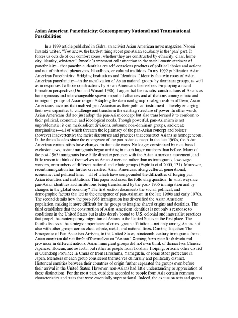 Asian American Pan Ethnicity | PDF | Immigration | Ethnic Groups