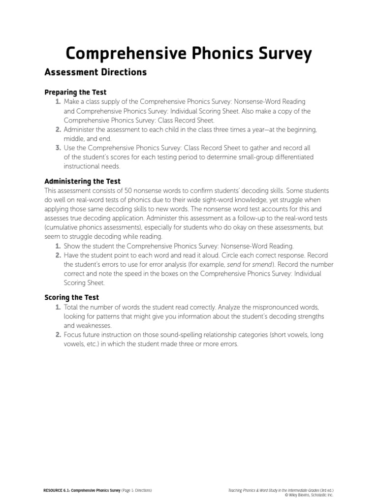 Foundational Skills Phonics Survey | PDF | Language Arts & Discipline ...