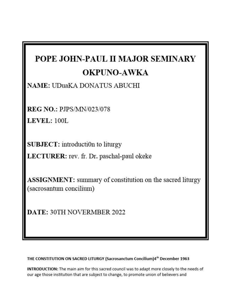 THE CONSTITUTION ON SACRED LITURGY Final Edition | PDF