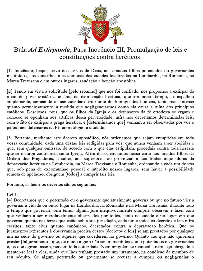 Bula Ad Extirpanda: Leis Contra Heresia | PDF | Direito