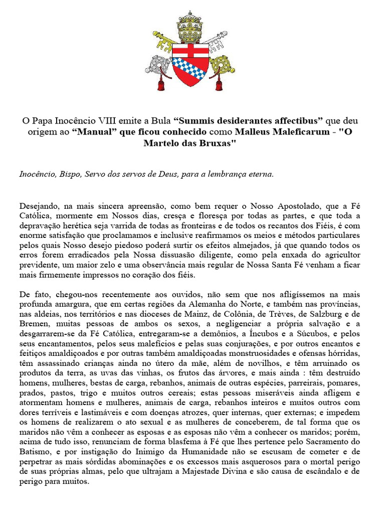 Bula - Do Papa Inocencio Viii - Summius Affectibus Conhecido Como ...