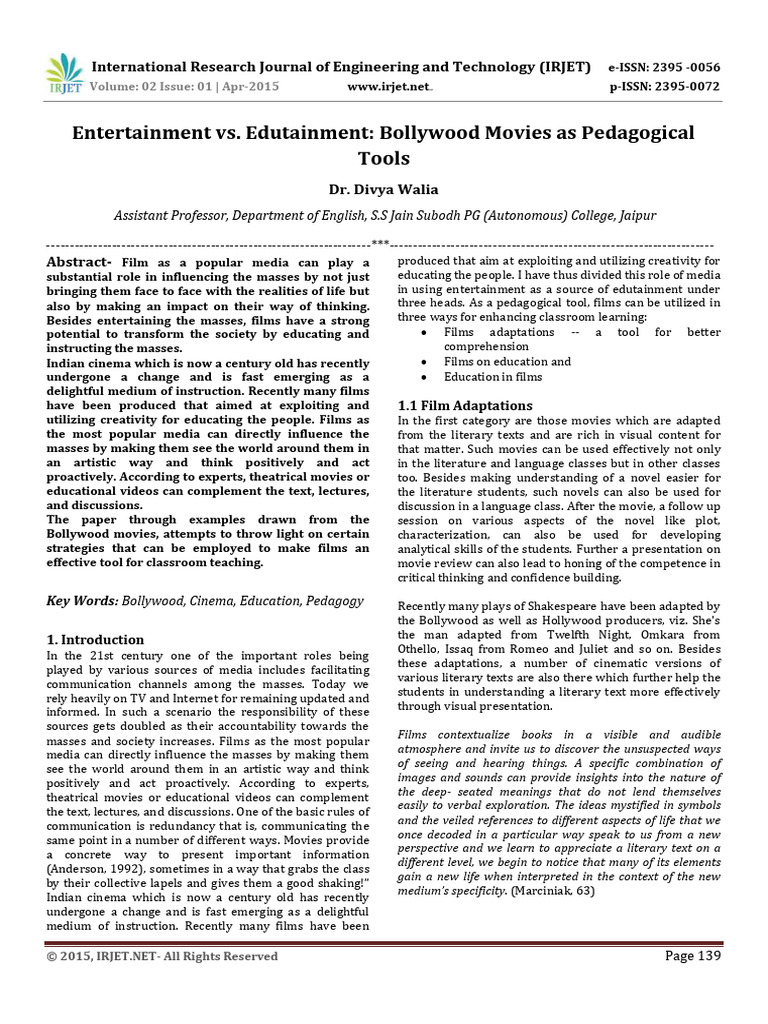 Entertainment Vs Edutainment Bollywood M | PDF | Social Science ...
