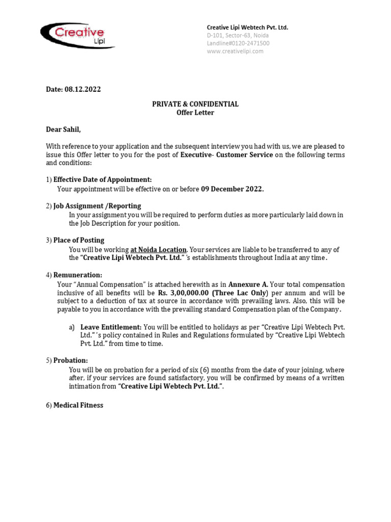 Offer Letter-Sahil Shah | PDF