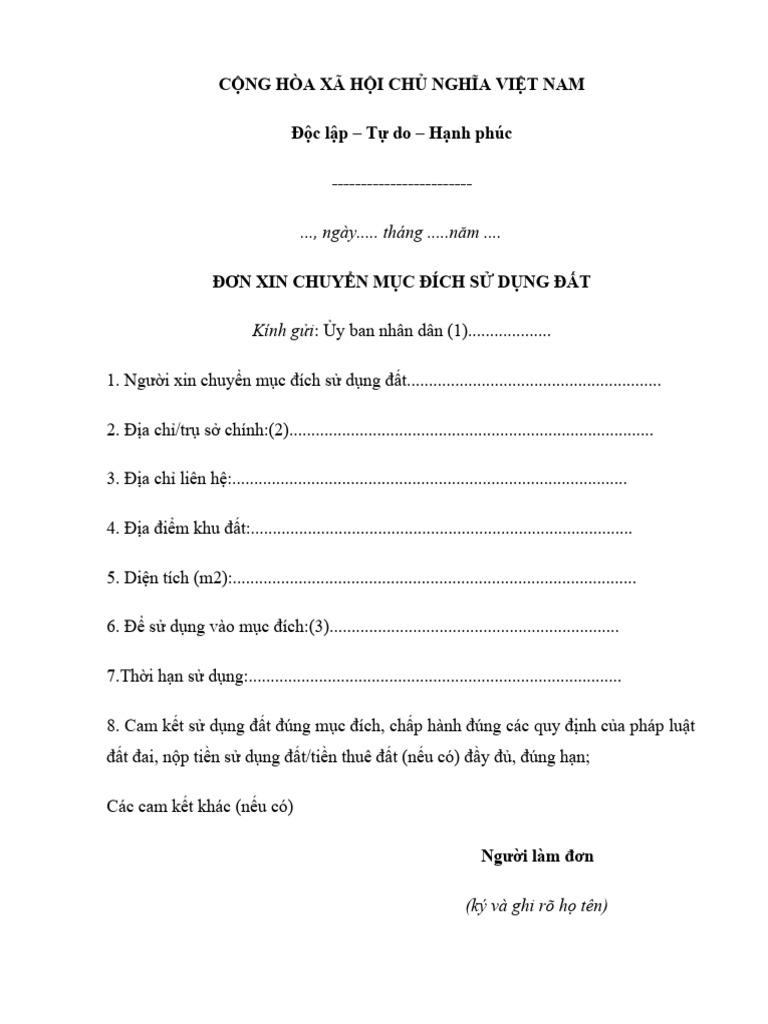 Mau Don Xin Chuyen Muc Dich Su Dung Dat 1 | PDF