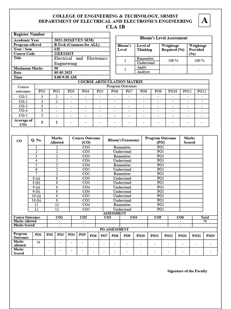 Cla 1B: Electrical and Electronics Engineering | PDF | Electric Motor ...
