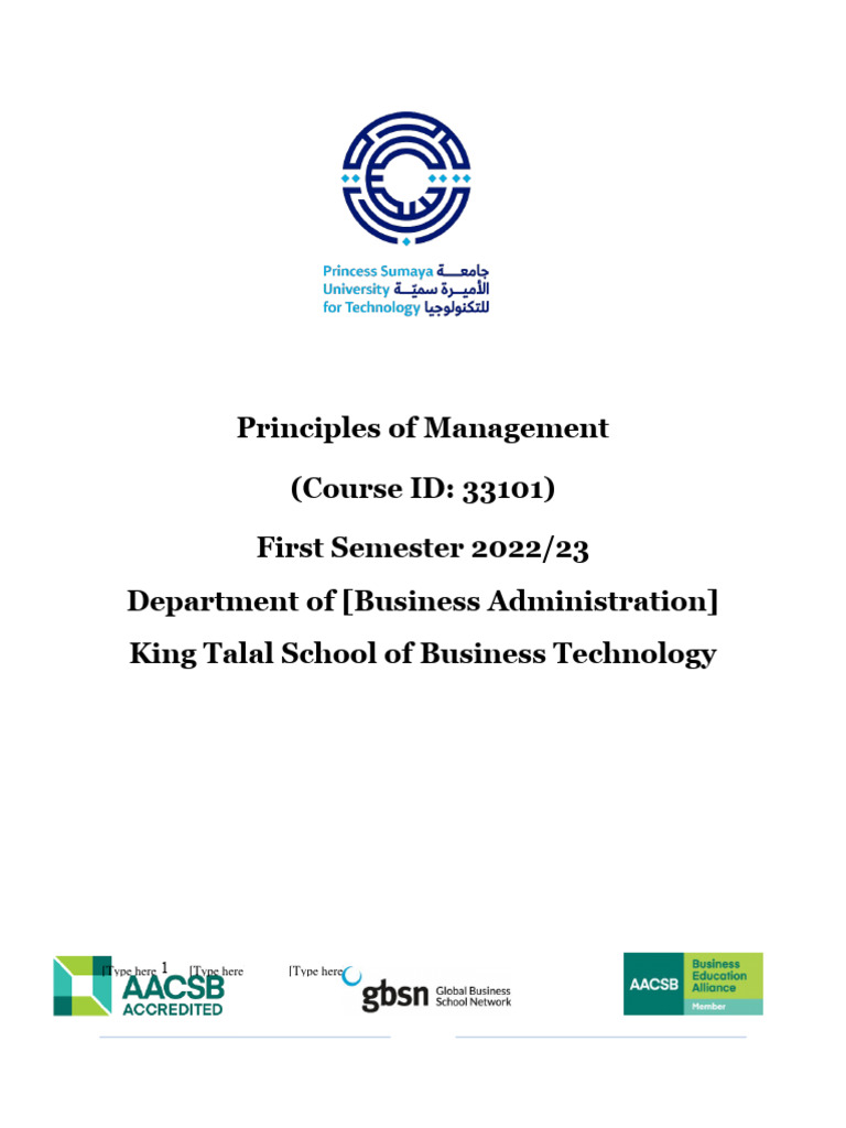 Principles of Management Syllabus 2023 | PDF | Learning | Leadership