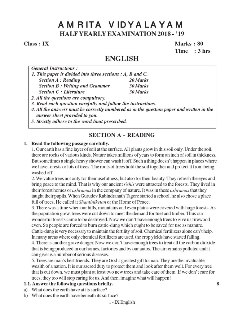 HalfYearly-Std9-English | PDF