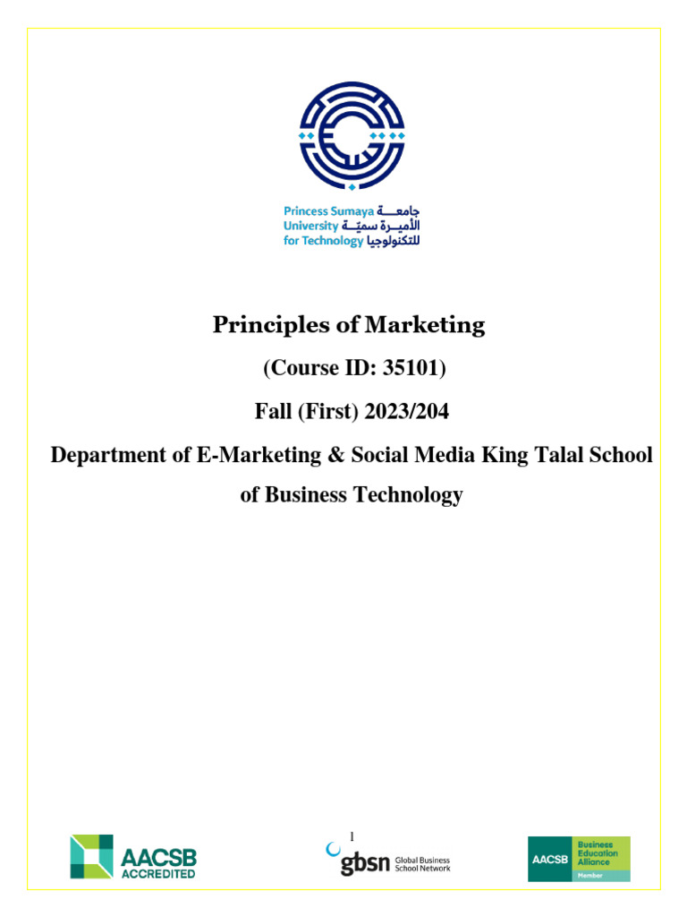 Principles of Marketing Fall-2023 - 2024 EL | PDF | Marketing | Learning