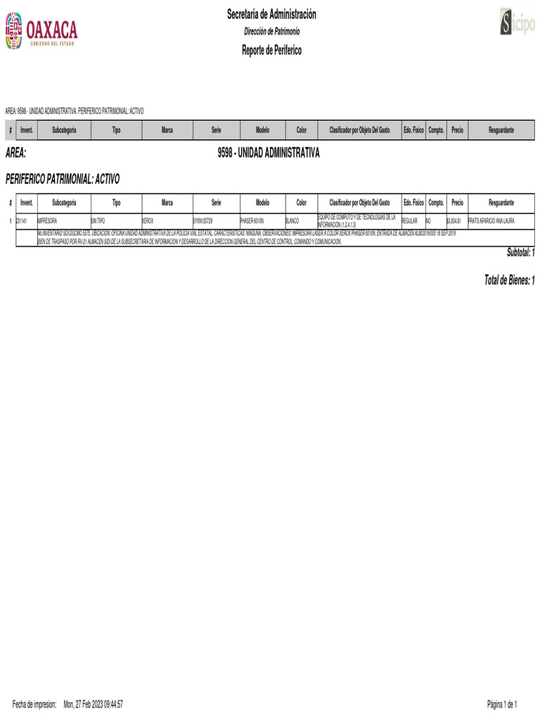 Reporte de Inventario Patrimonial | PDF | Impresión | Diseño gráfico