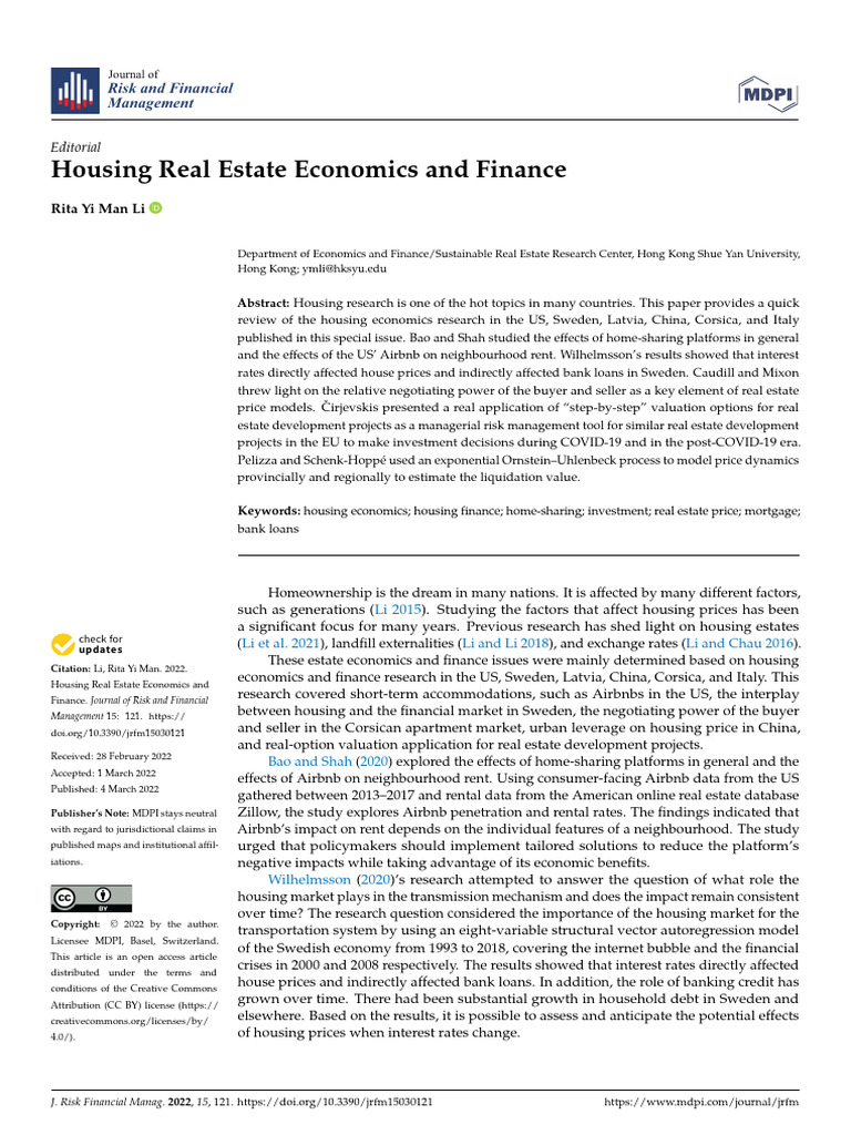 Housing Real Estate Economics and Finance | PDF | Real Estate Appraisal ...