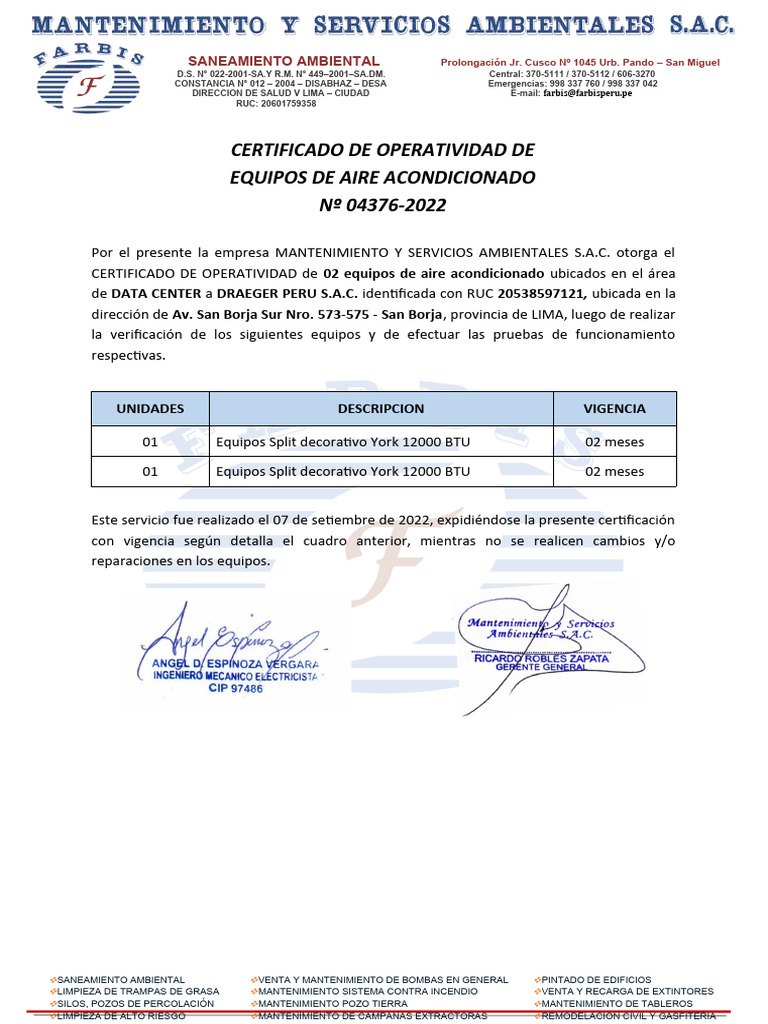 Certificado Aire Acondicionado | PDF
