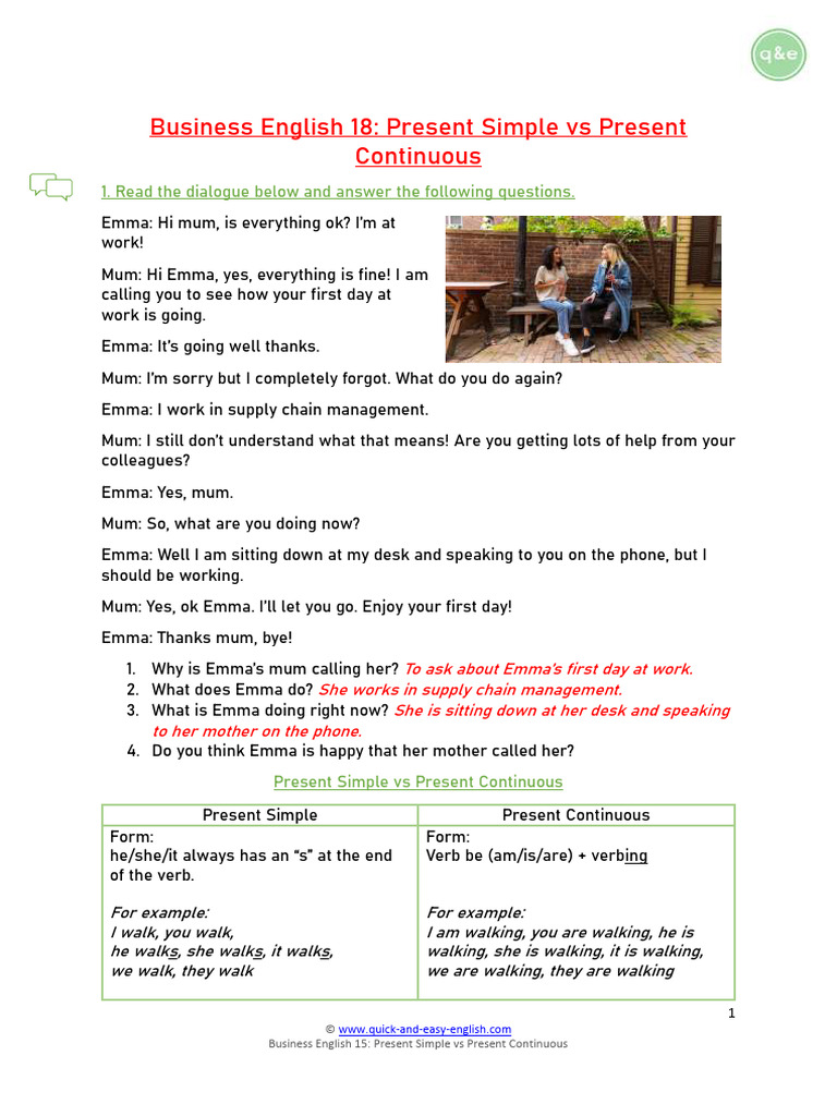 Business English 18 Present Continuous Vs Present Simple A1 TV | PDF