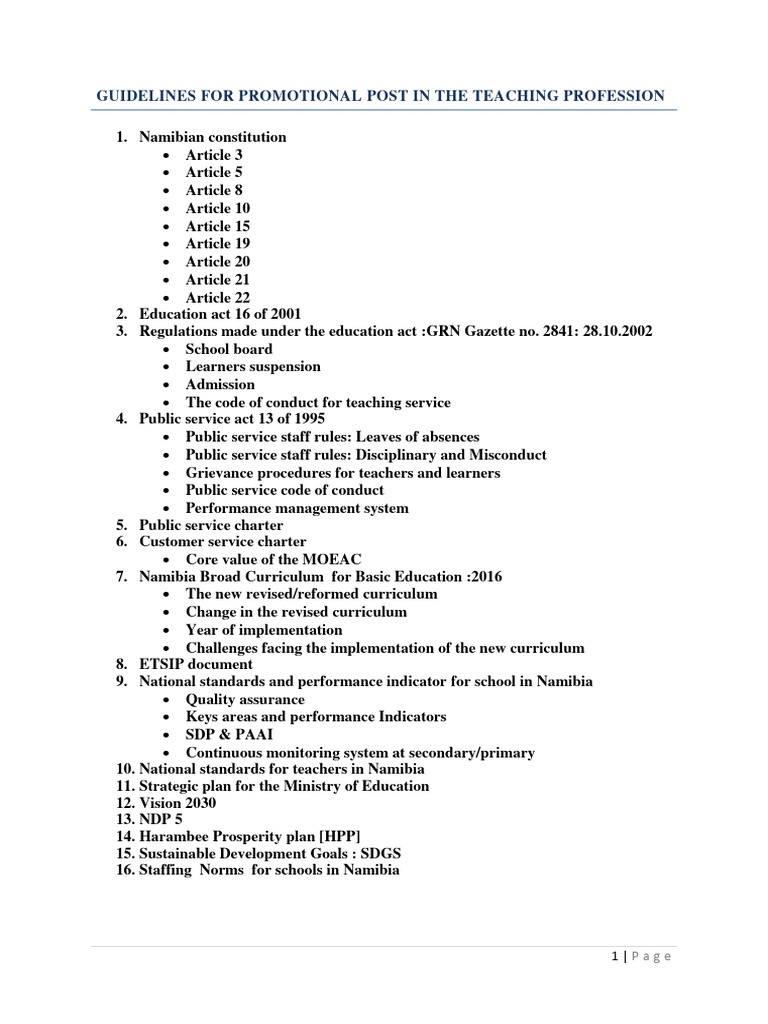 Namibian Education Promotion Guidelines | PDF | Teachers | Schools