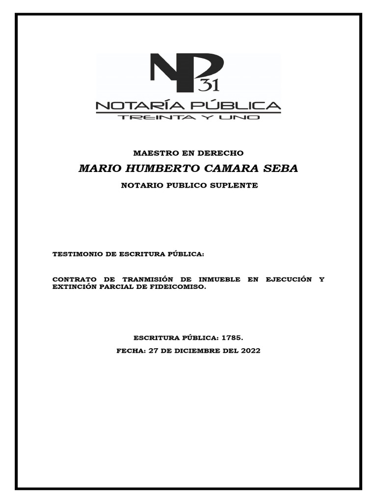 CARATULA TESTIMONIO ACTA 1845 - Notaria 31 MARIO | PDF