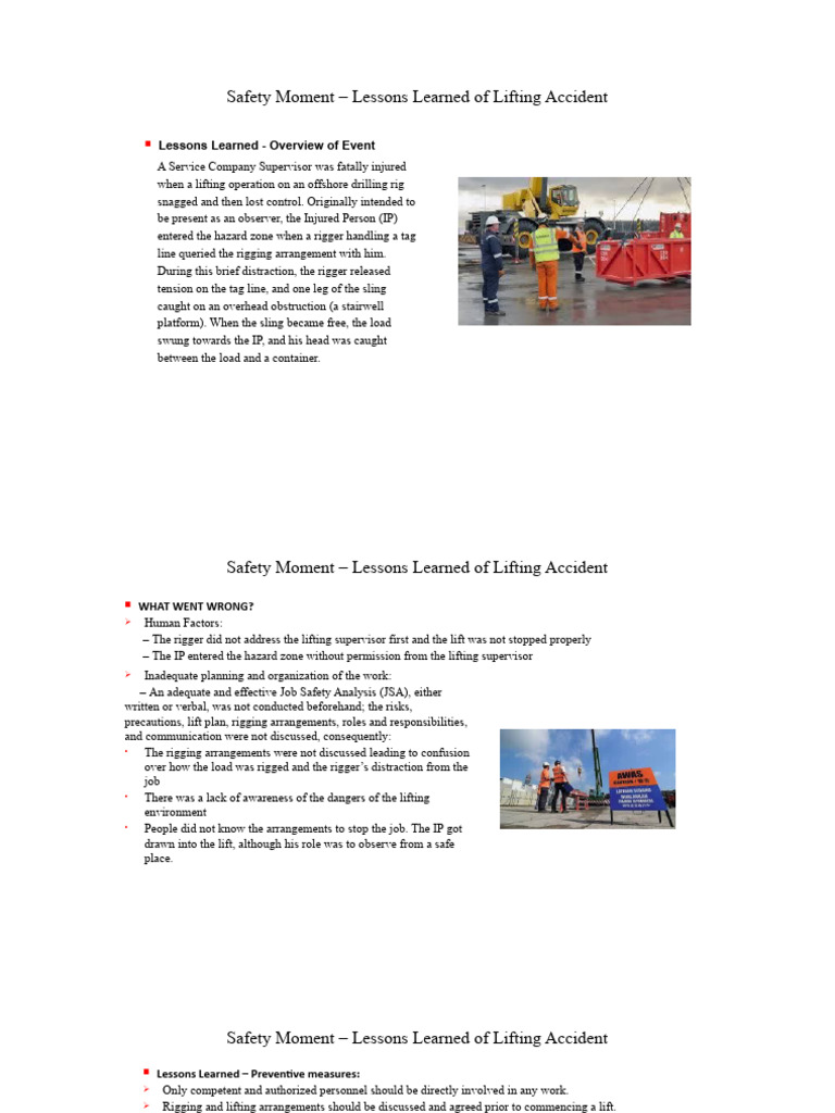 Lessons Learned of Lifting Accident | PDF