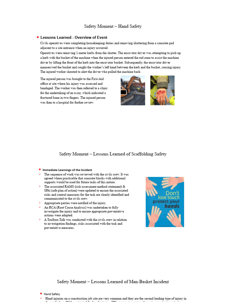 Lessons Learned of Hand Safety | PDF