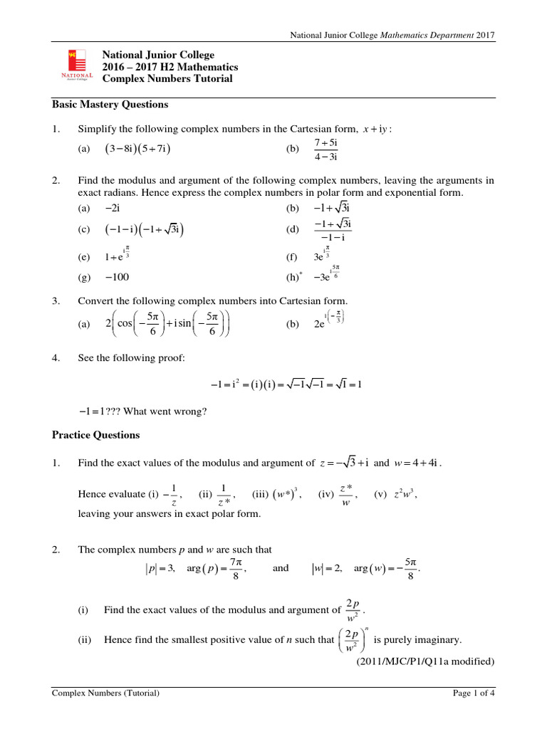 13 2016 - 2017 H2 Maths Complex Numbers Tutorial | PDF | Complex Number ... 13 2016 - 2017 H2 Maths Complex Numbers Tutorial | PDF | Complex Number ...