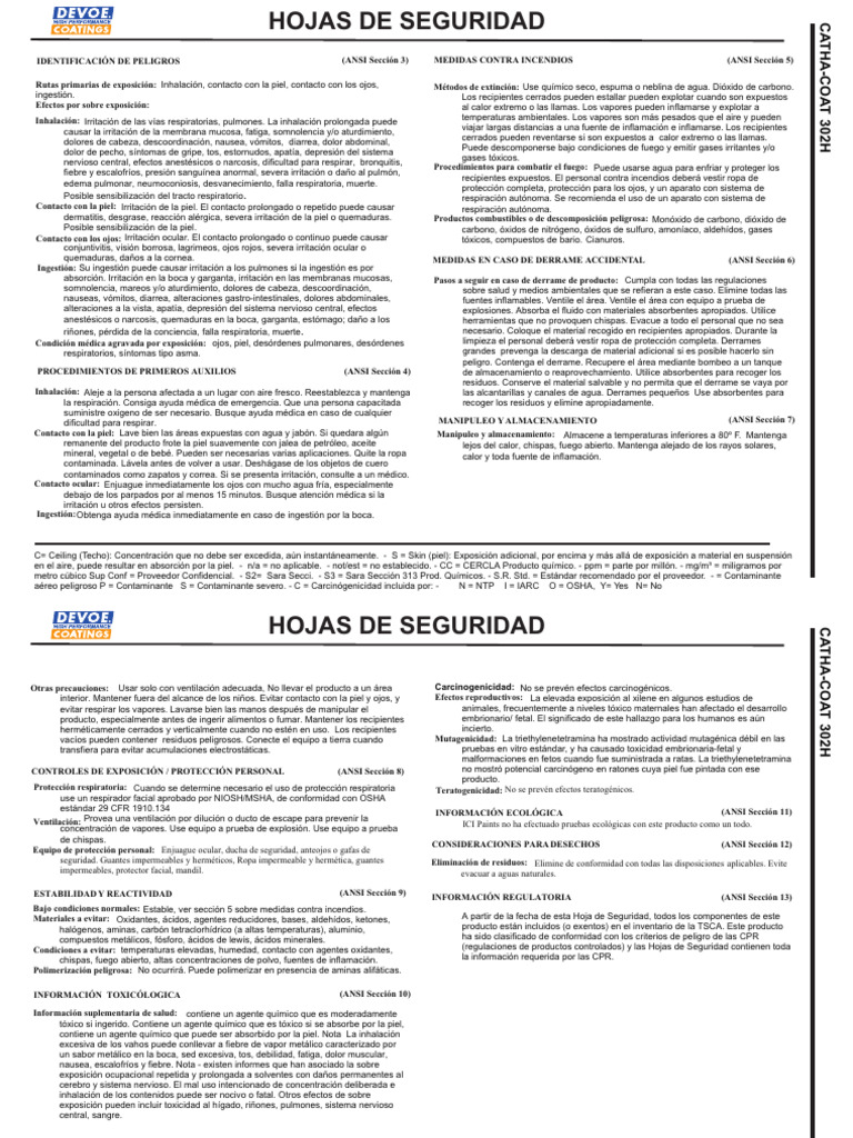 Peligros y Primeros Auxilios de Cathacoat 302H | PDF | Agua | Quemar