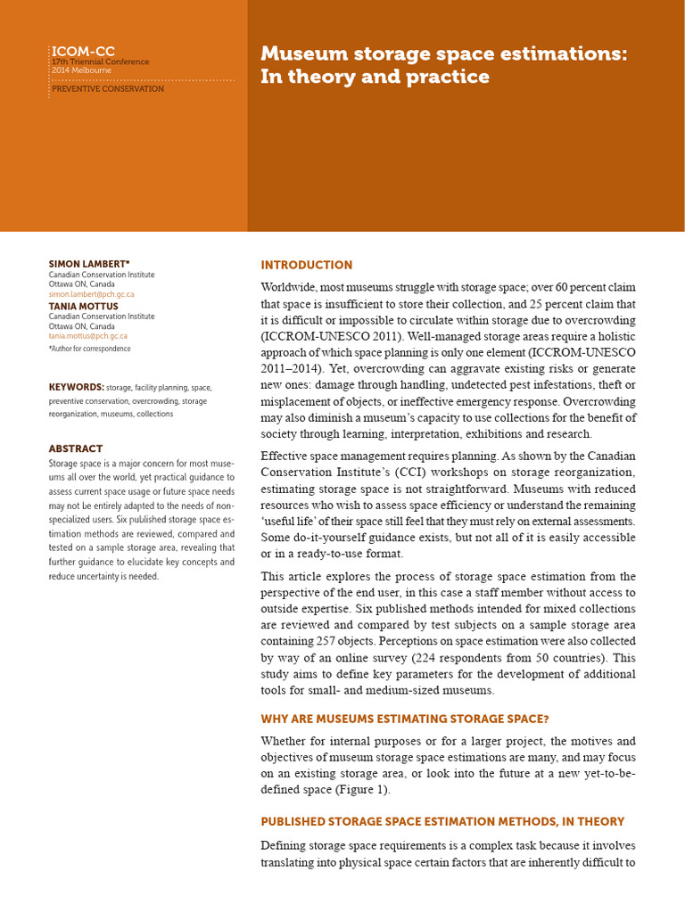 2014 Museum Storage Space Estimations in | PDF