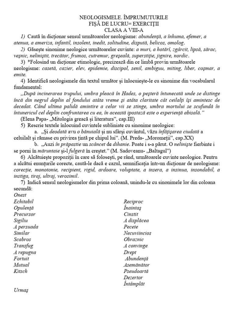 Neologisme Imprumuturi | PDF