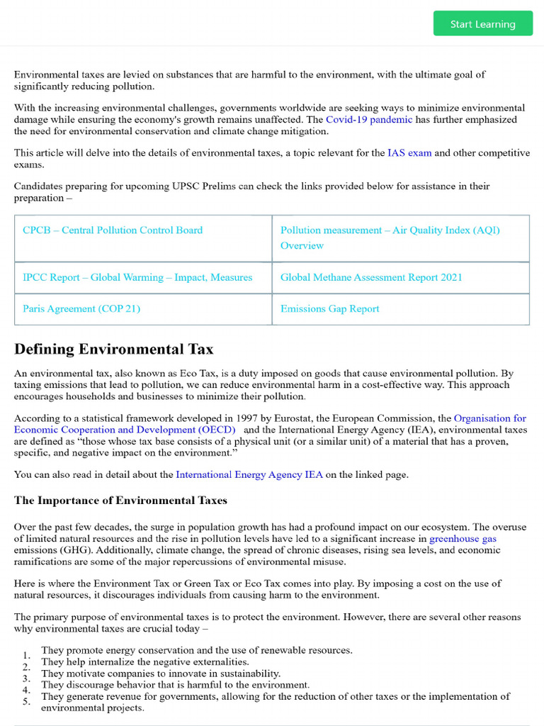Environmental Taxes Understanding Types, Benefits and Concerns | PDF