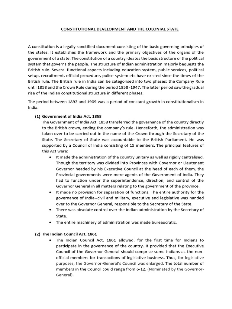 Constitutional Development and The Colonial State | PDF | Politics